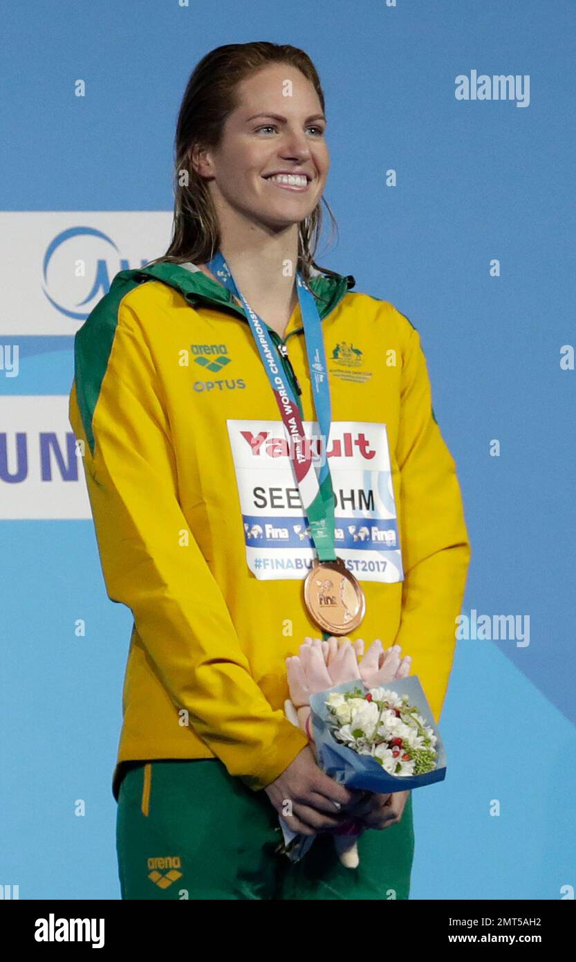 Australia's bronze medal winner Emily Seebohm smiles during ceremony ...