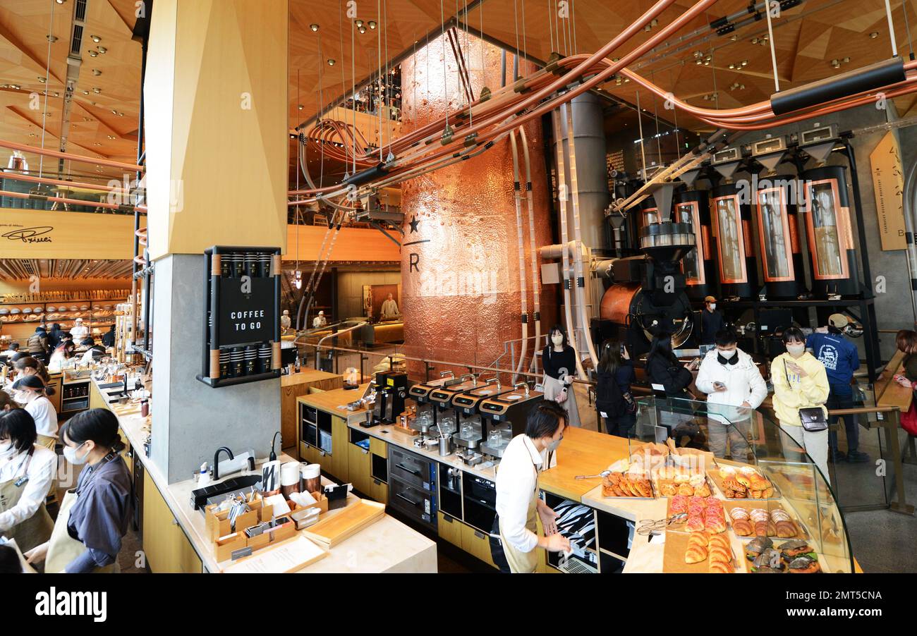 The beautiful interior of the Starbucks Reserve Roastery in Meguro City ...