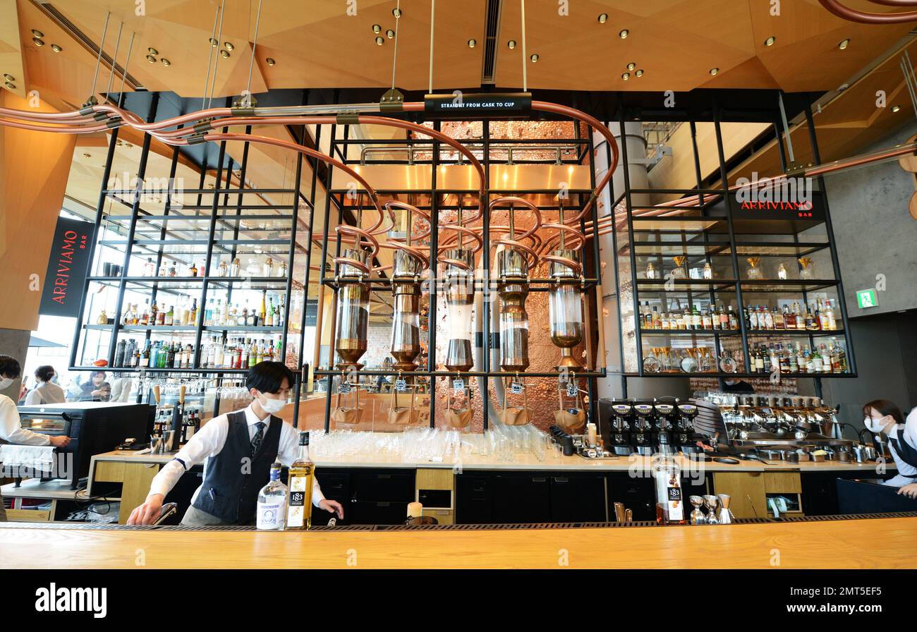 The beautiful interior of the Starbucks Reserve Roastery in Meguro City ...