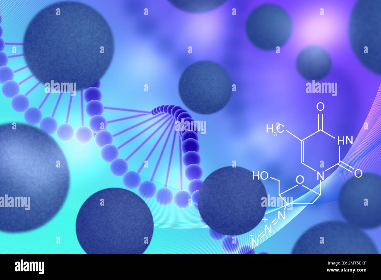 Illustration of virus, DNA and chemical formula on blue background ...
