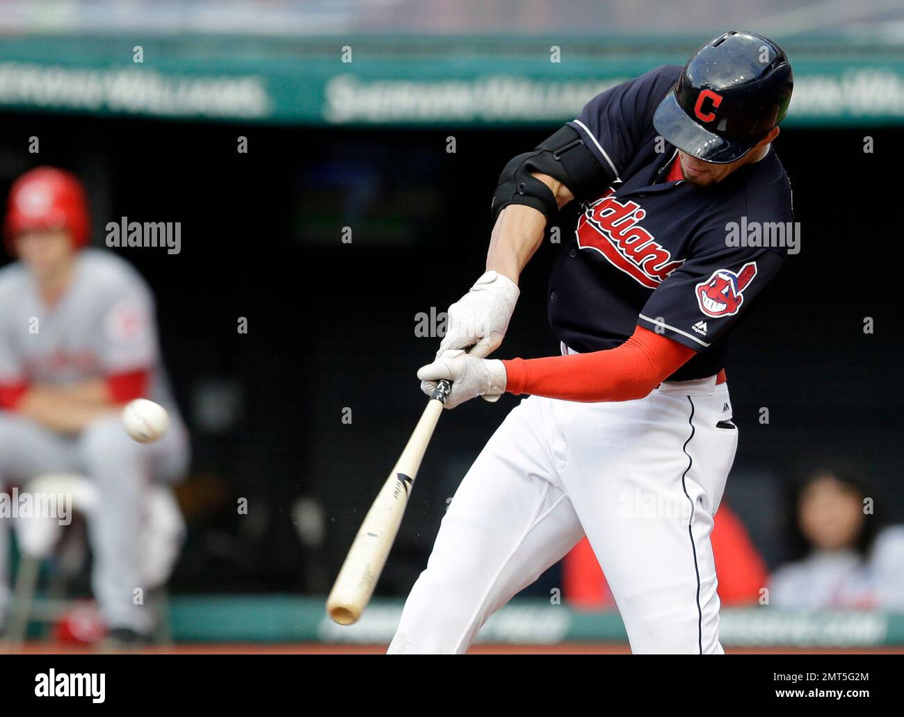 Cleveland Indians' Bradley Zimmer hits a double off Cincinnati Reds ...