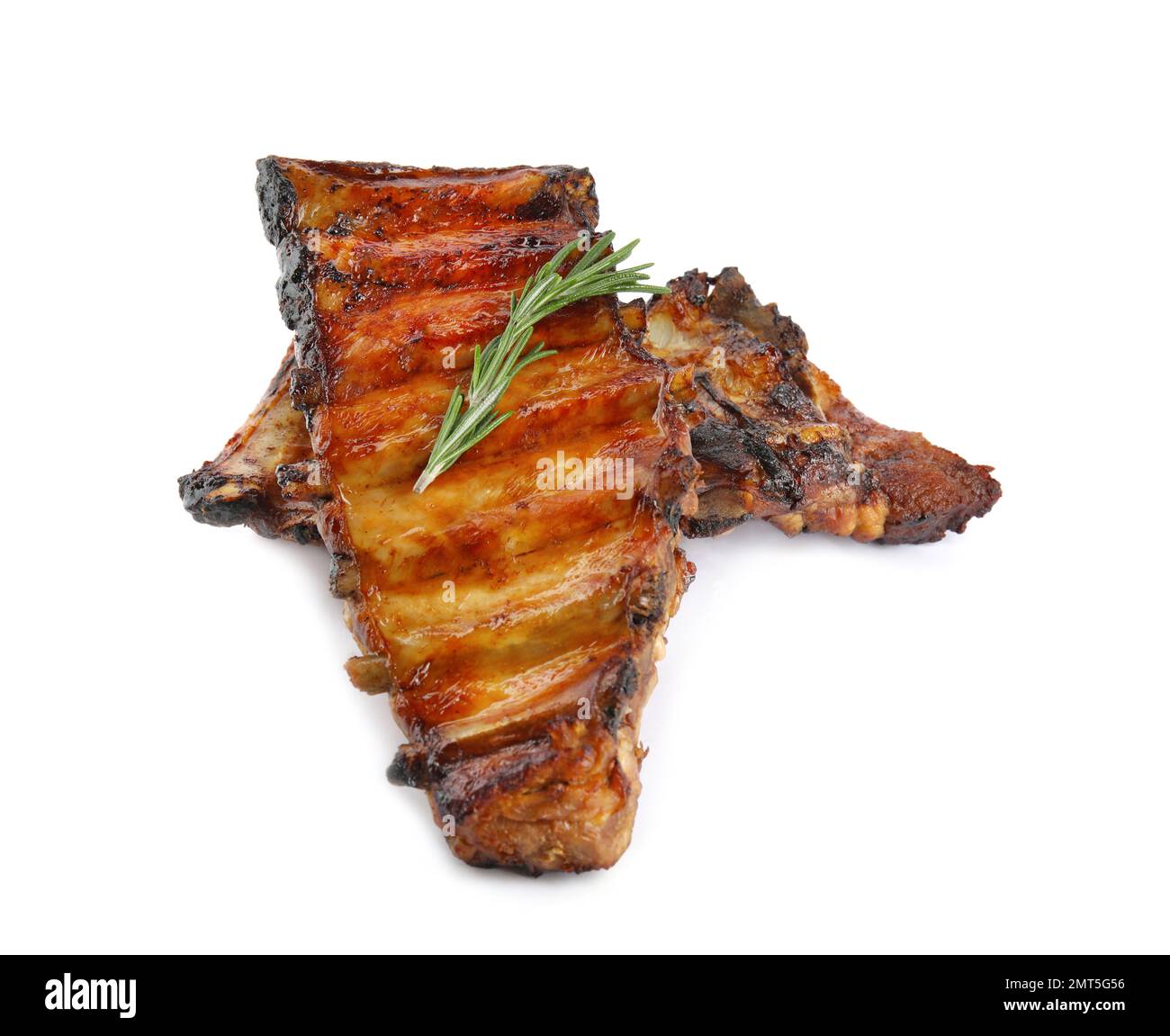 Tasty grilled ribs with rosemary isolated on white Stock Photo - Alamy