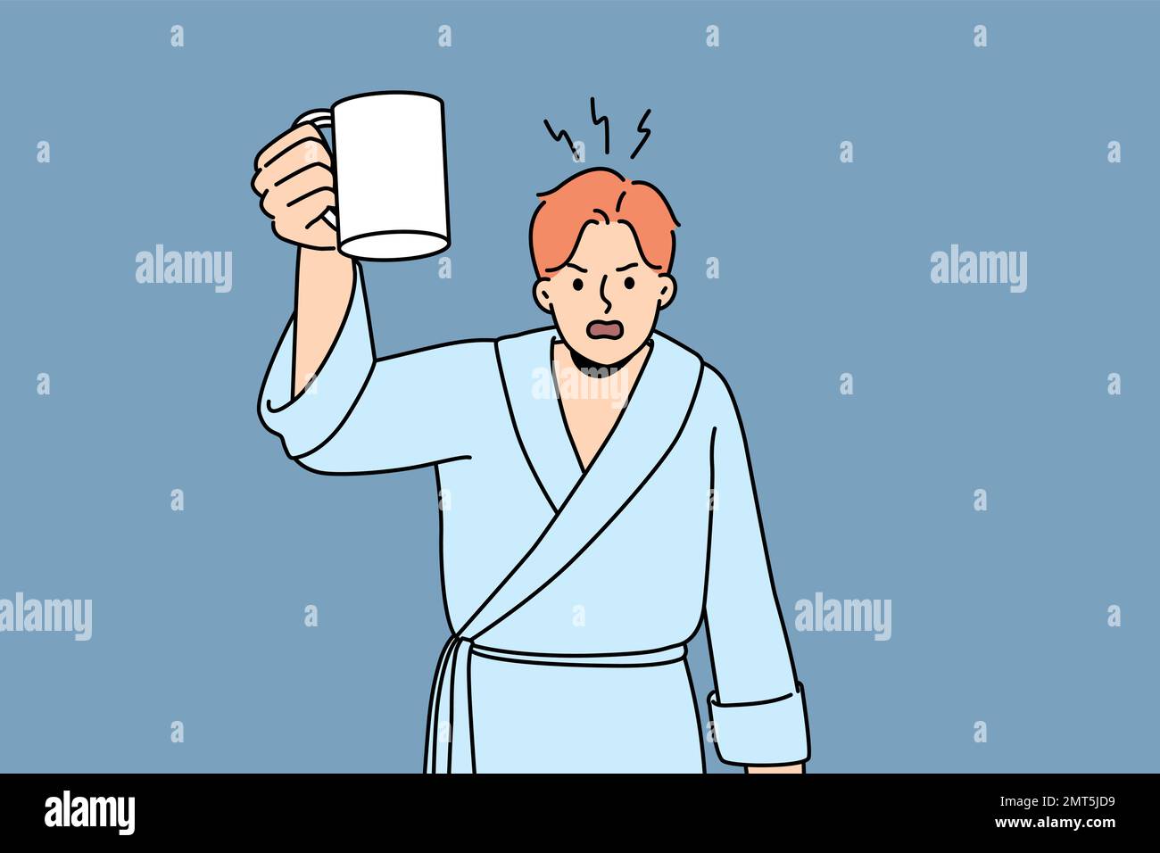 Furious man in bathrobe screaming fighting with neighbors in morning ...