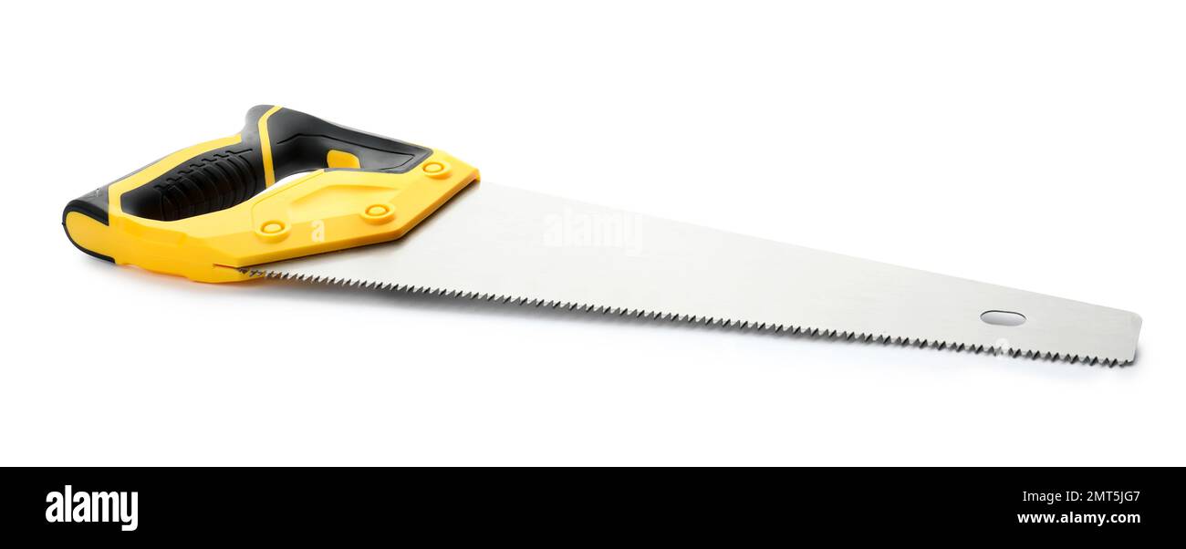 Modern hand saw isolated on white. Carpenter's tool Stock Photo - Alamy