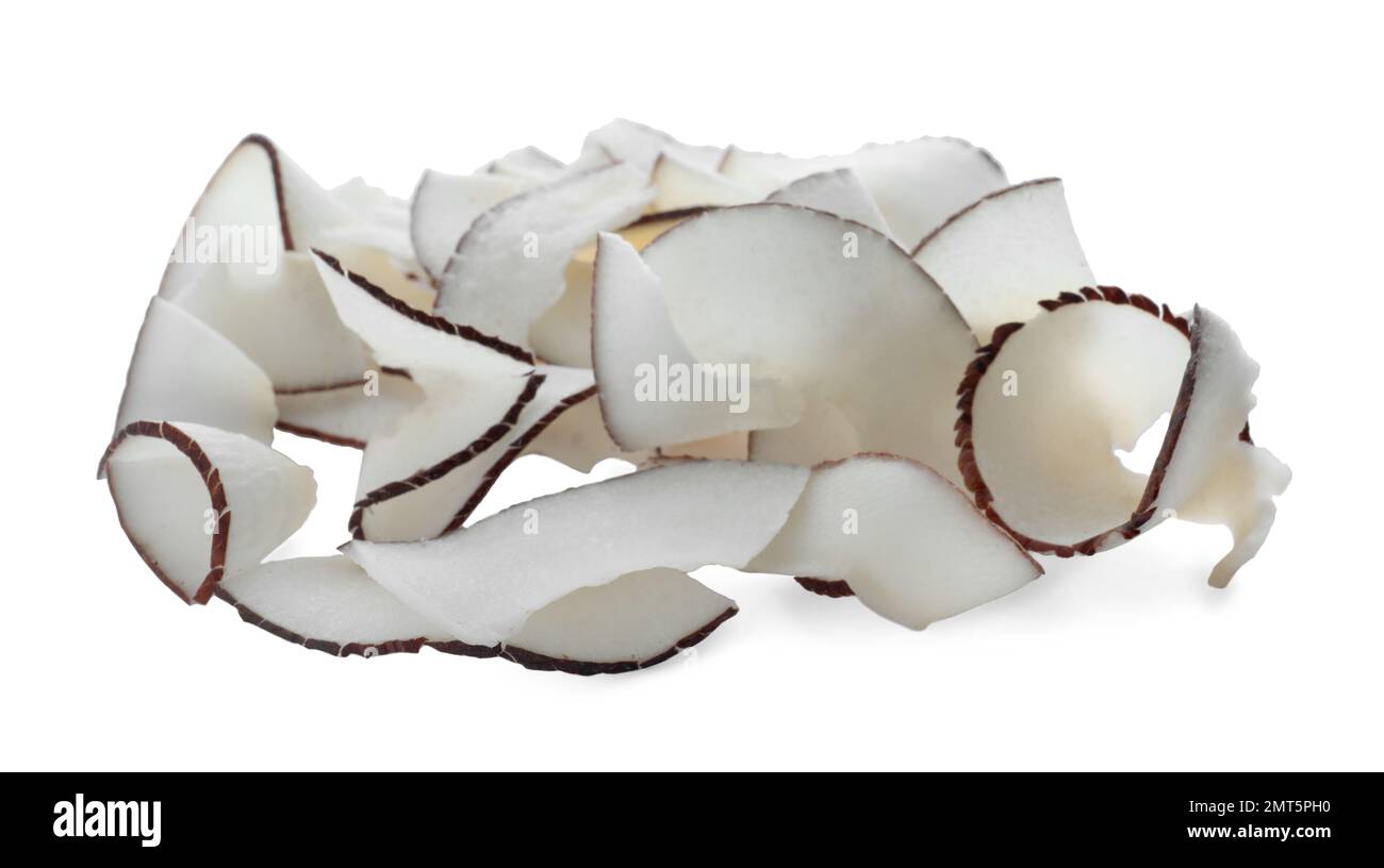 Pile of fresh coconut flakes isolated on white Stock Photo - Alamy