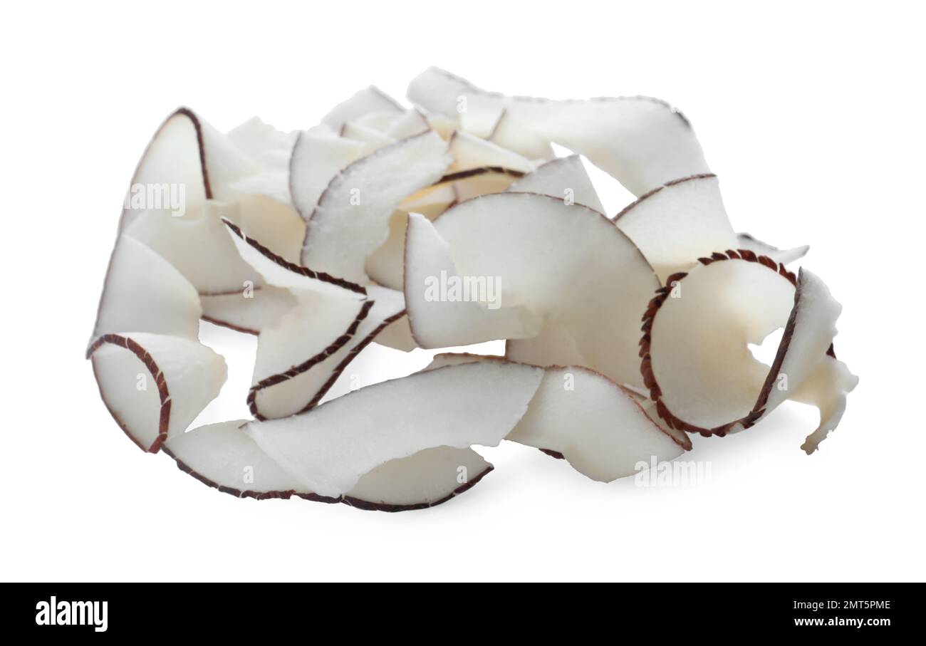 Pile of fresh coconut flakes isolated on white Stock Photo - Alamy