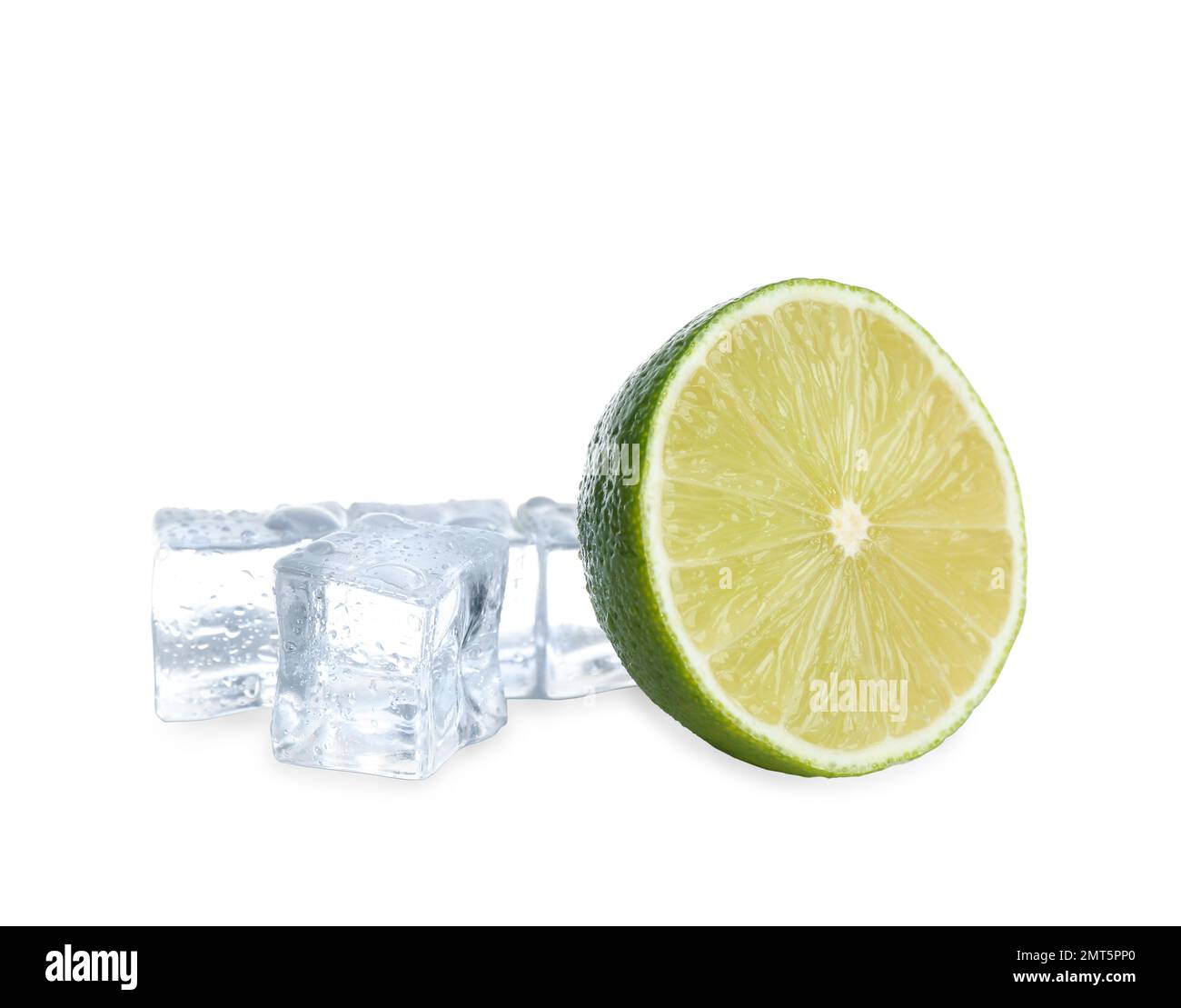 Ice cubes and lime on white background Stock Photo - Alamy