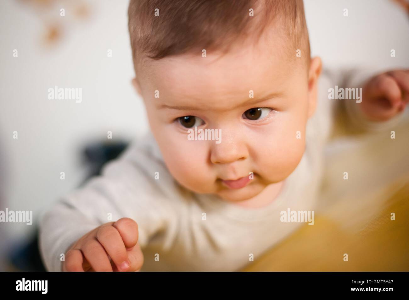 Portrait view of cute baby. Joy and happiness concept. Love and family ...