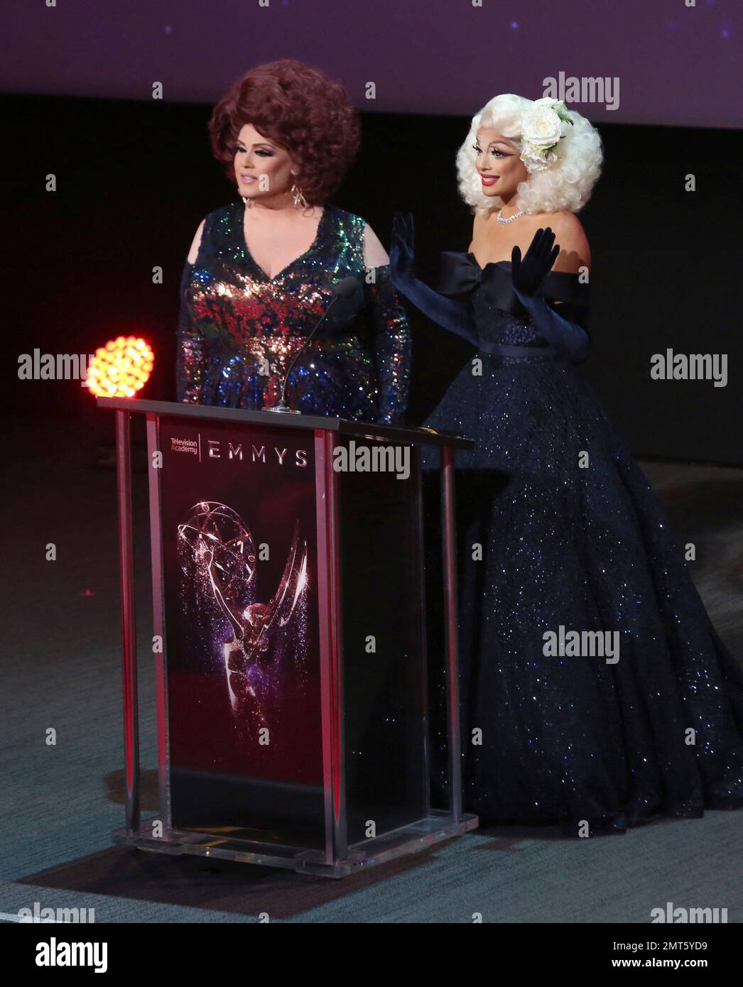EXCLUSIVE - Delta Work, left, and Valentina present the Emmy for news ...