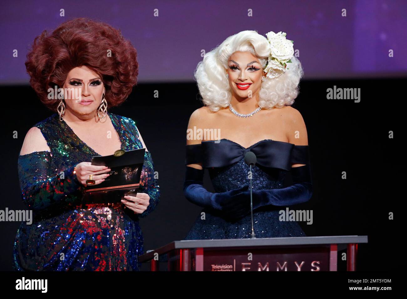 EXCLUSIVE - Delta Work, left, and Valentina present the Emmy for news ...