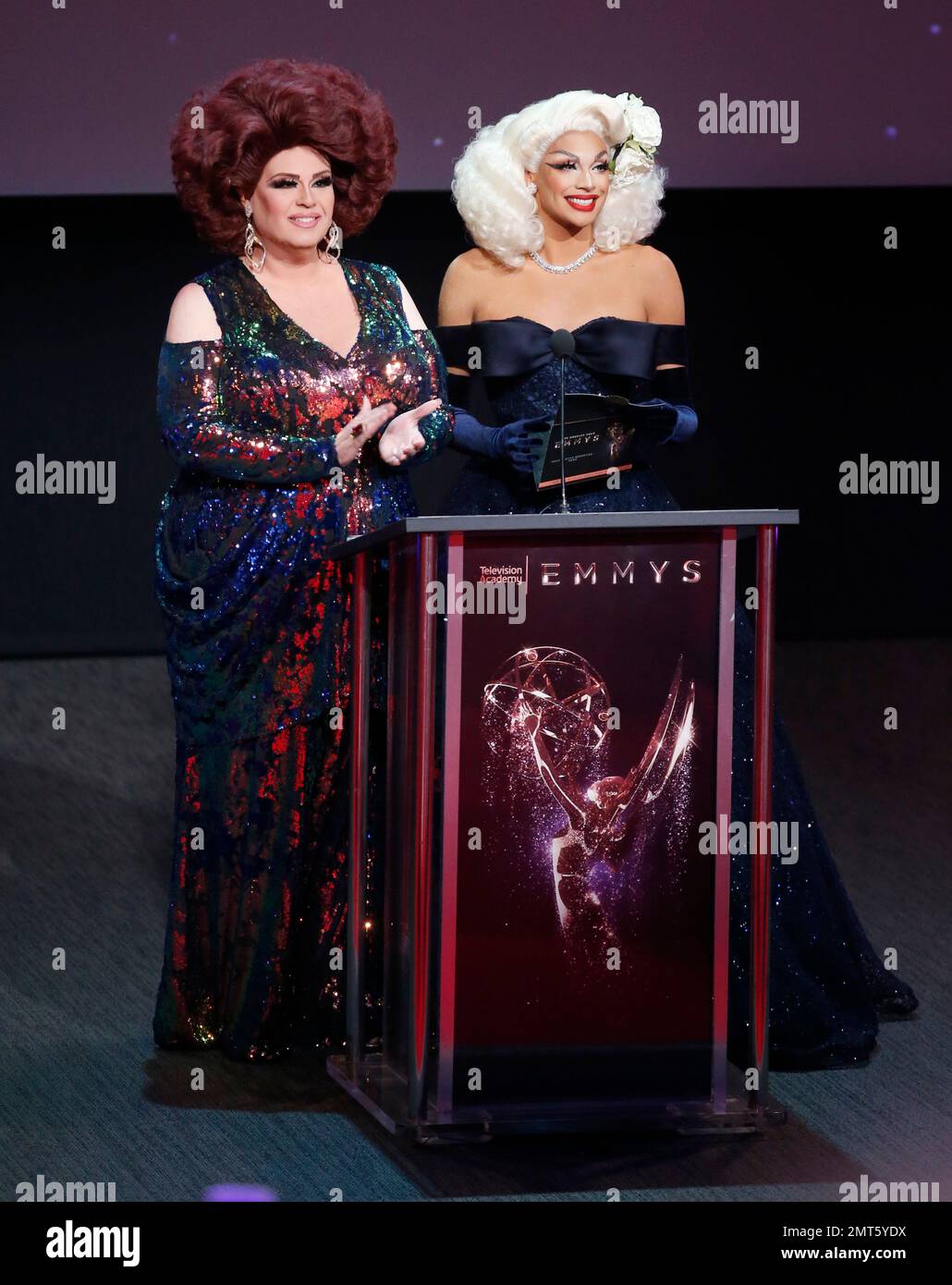 EXCLUSIVE - Delta Work, left, and Valentina present the Emmy for news ...