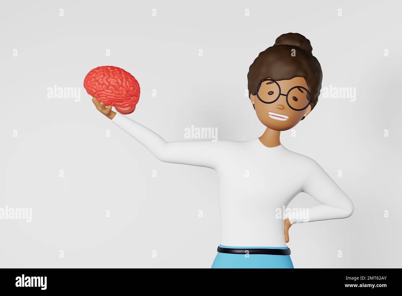 African American girl human brain white background 3d rendering ...