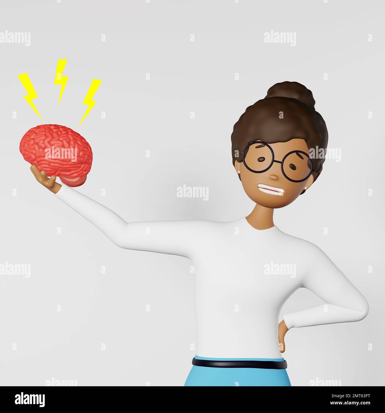 African American girl human brain white background 3d rendering ...