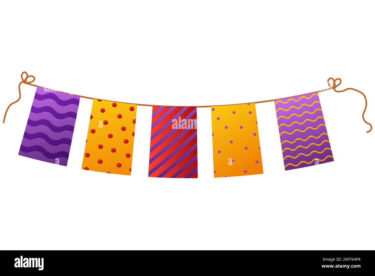 Birthday garland, hanging flags, bright ribbon or decoration in cartoon ...
