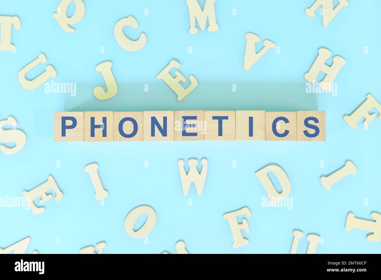 Study phonetics in linguistics concept. Wooden blocks word typography ...