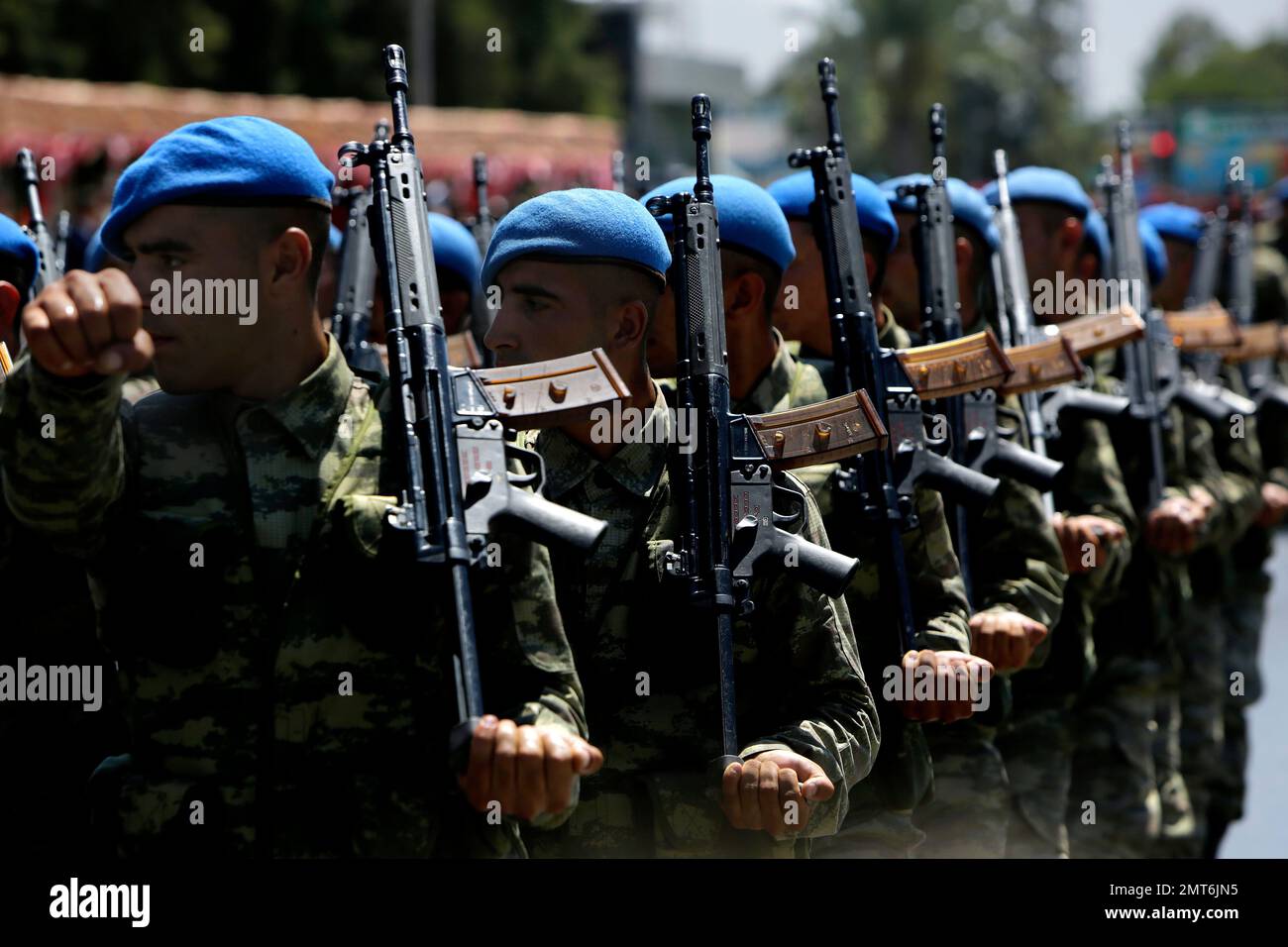 Turkish commandos march in a military parade during the highlight of ...