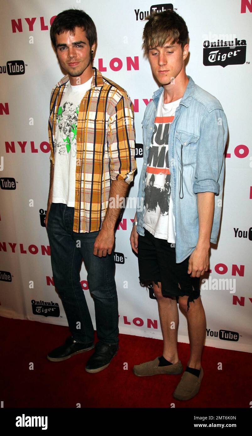 Actor Reid Ewing (L) arrives at NYLON Magazine's party celebrating ...