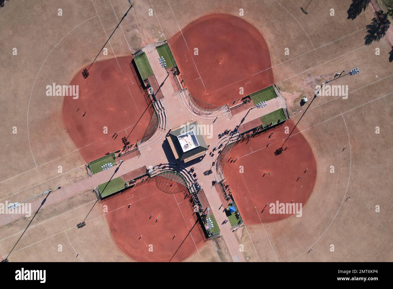 An aerial view of a brown baseball field in Gilbert Park, Arizona Stock ...