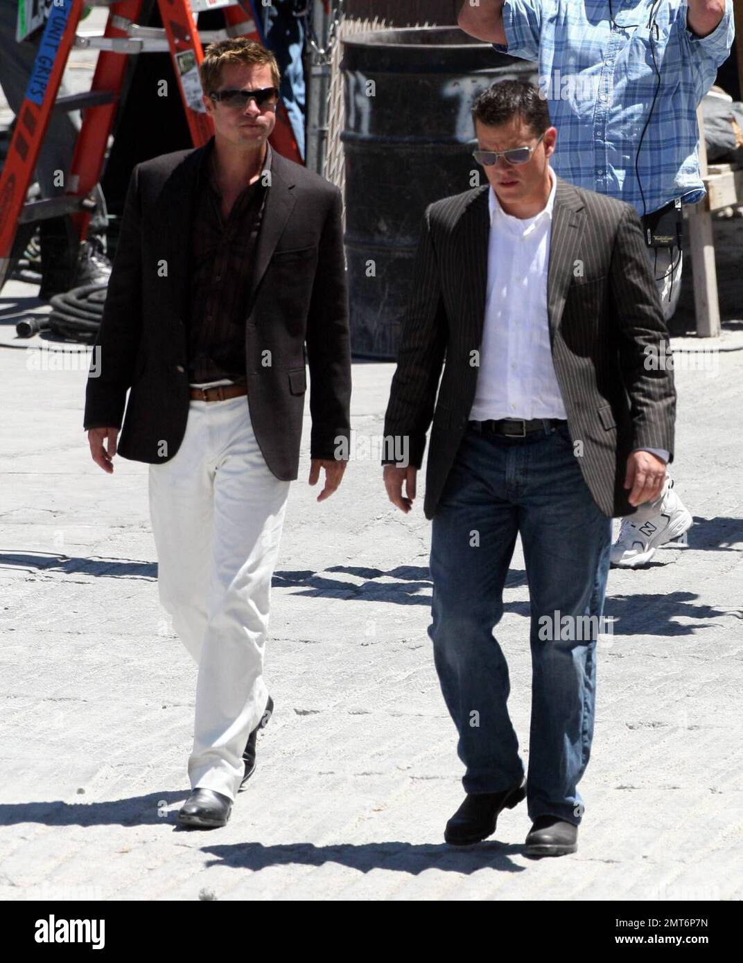 Second day of filming Oceans 13 starring Brad Pitt, Matt Damon, George ...
