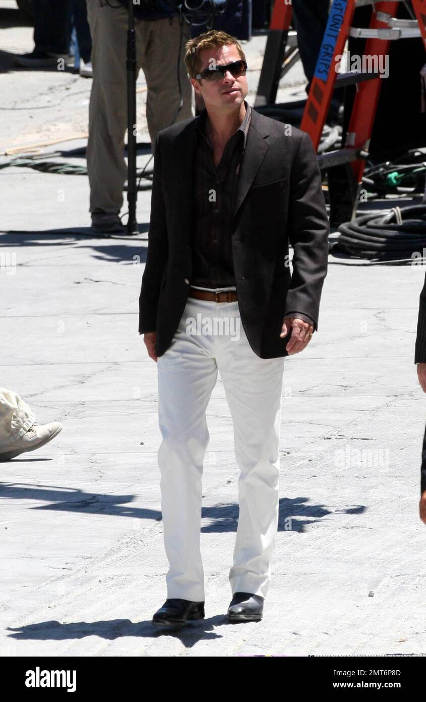 Second day of filming Oceans 13 starring Brad Pitt, Matt Damon, George Clooney, Don Cheadle and ...