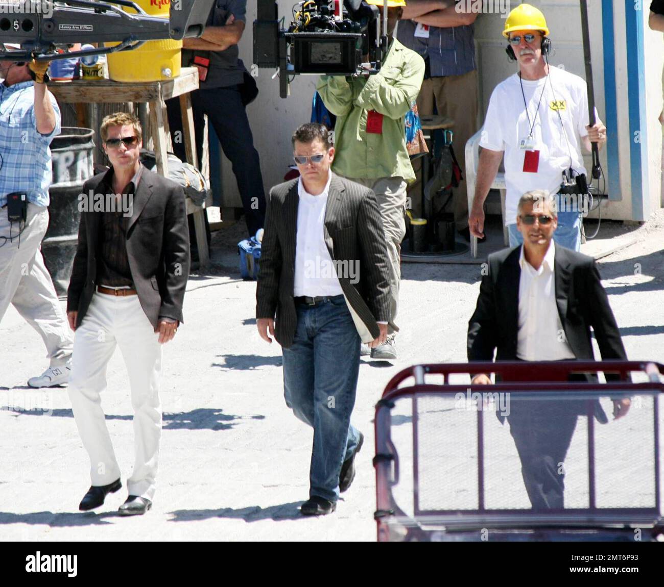 Second day of filming Oceans 13 starring Brad Pitt, Matt Damon, George ...