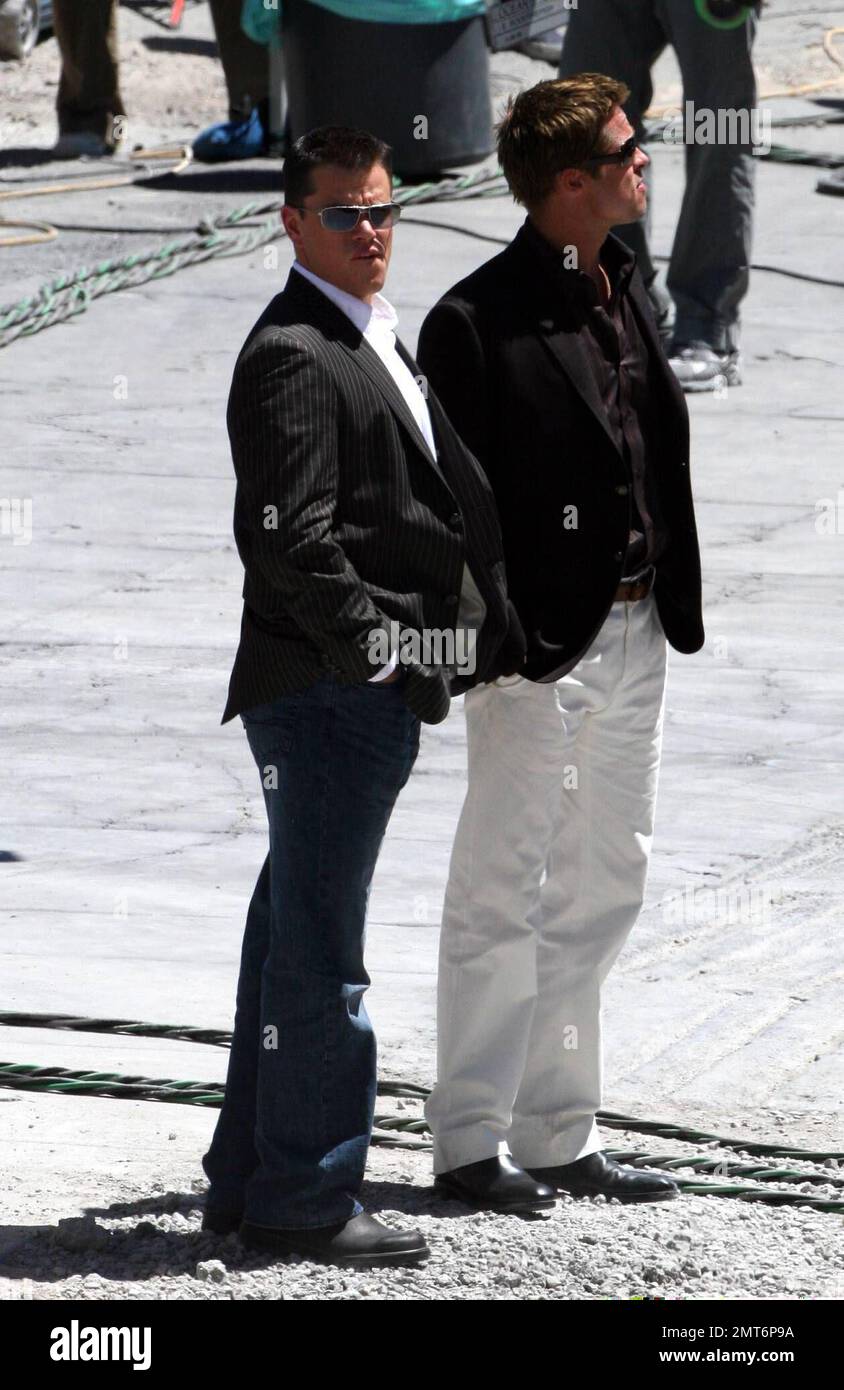 Second day of filming Oceans 13 starring Brad Pitt, Matt Damon, George ...