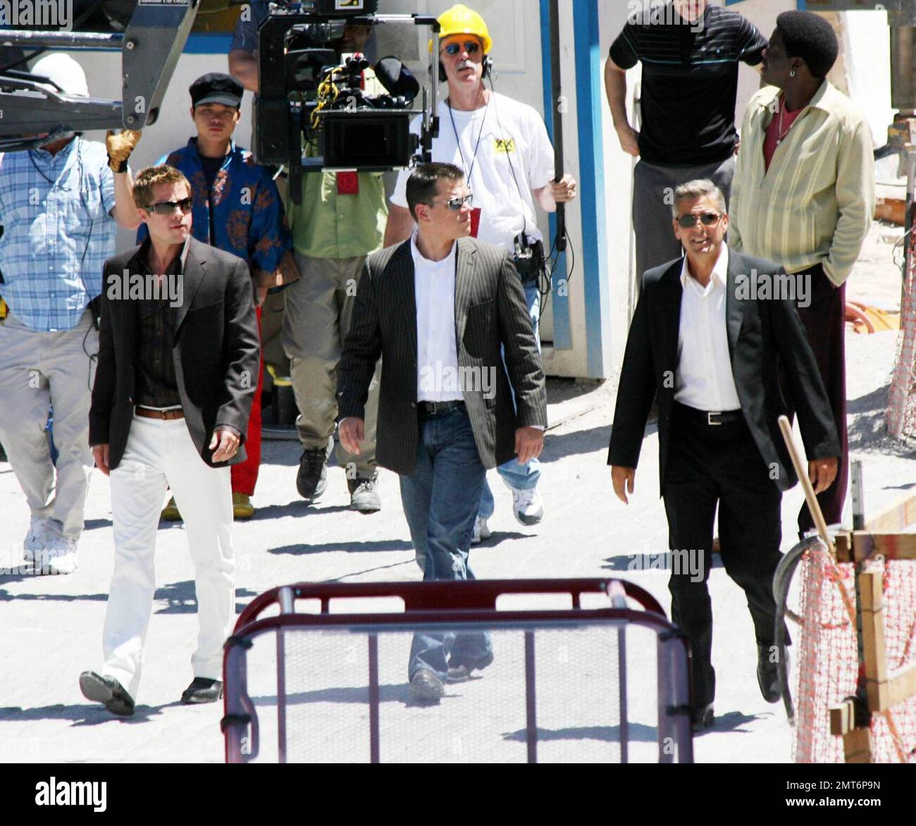 Second day of filming Oceans 13 starring Brad Pitt, Matt Damon, George ...