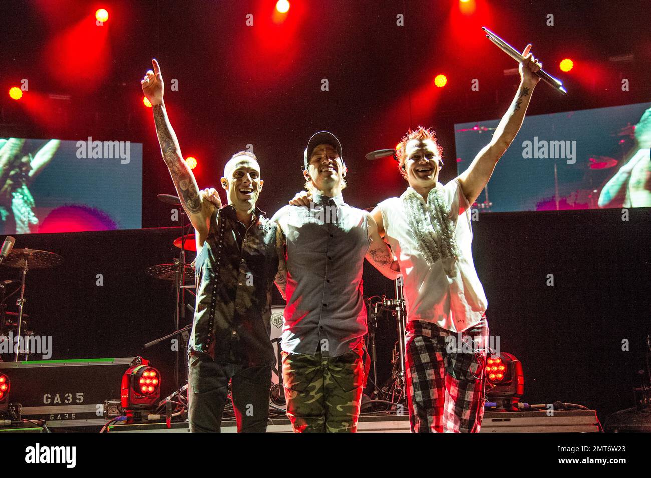 Frank Zummo, from left, Josh Dun, and Adrian Young seen at 2017 ...
