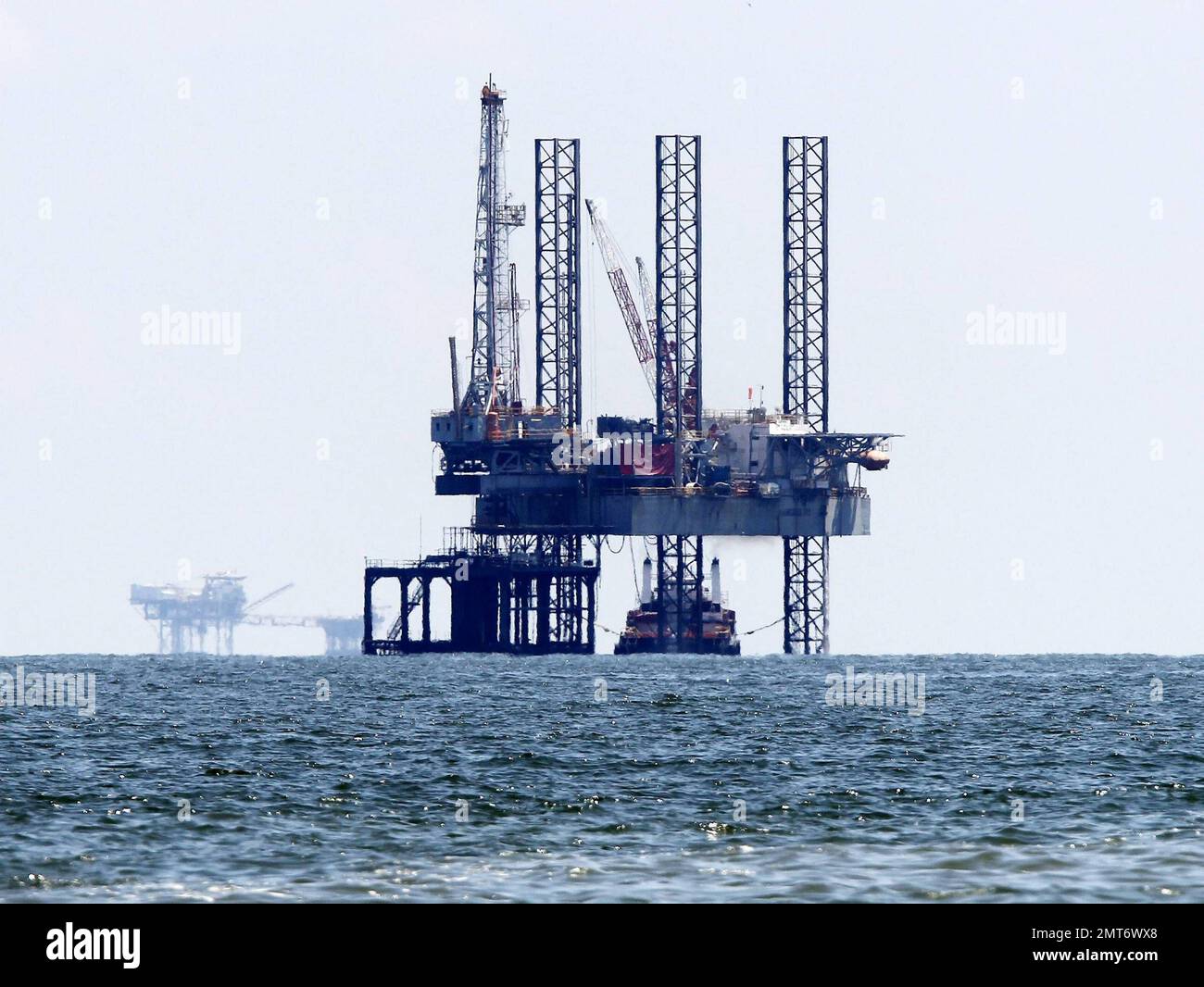 An oil rig is seen in Port Fourchon in Grand Isle, Louisiana, the site ...