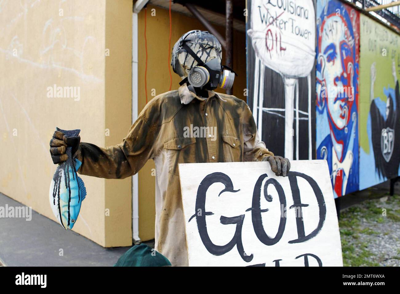 A protest sign in Grand Isle, Louisiana, the site of the ongoing ...