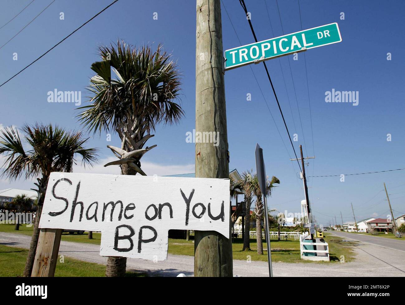 A protest sign in Grand Isle, Louisiana, the site of the ongoing ...