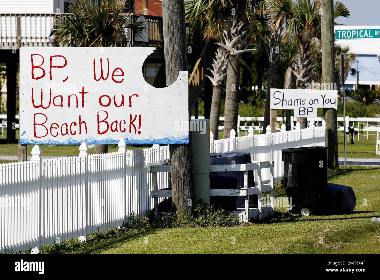 A protest sign in Grand Isle, Louisiana, the site of the ongoing ...