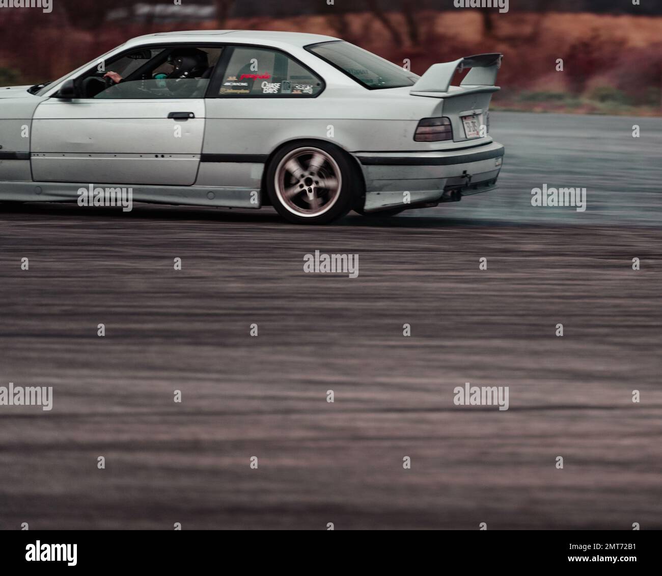 A car drifting at Great Lakes Dragaway on a gloomy day Stock Photo - Alamy