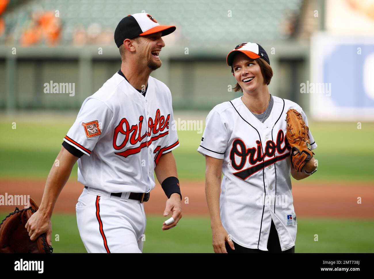 NBC News correspondent Kasie Hunt, right, chats with Baltimore Orioles ...