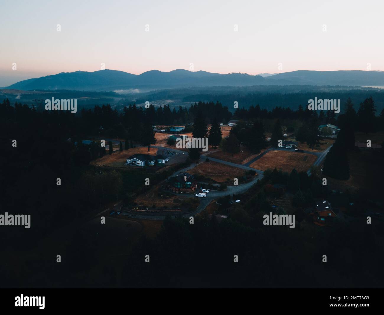 An aerial of Renton in autumn at dawn, Washington State residential ...