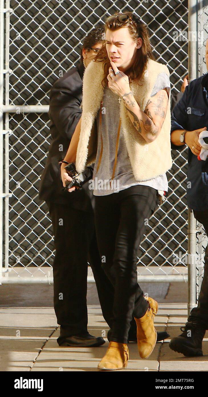 Harry Styles arrives for the One Direction performance on Jimmy Kimmel ...