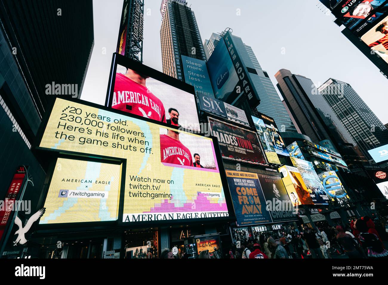 An overcrowded Time square in New York architecture and billboards in ...