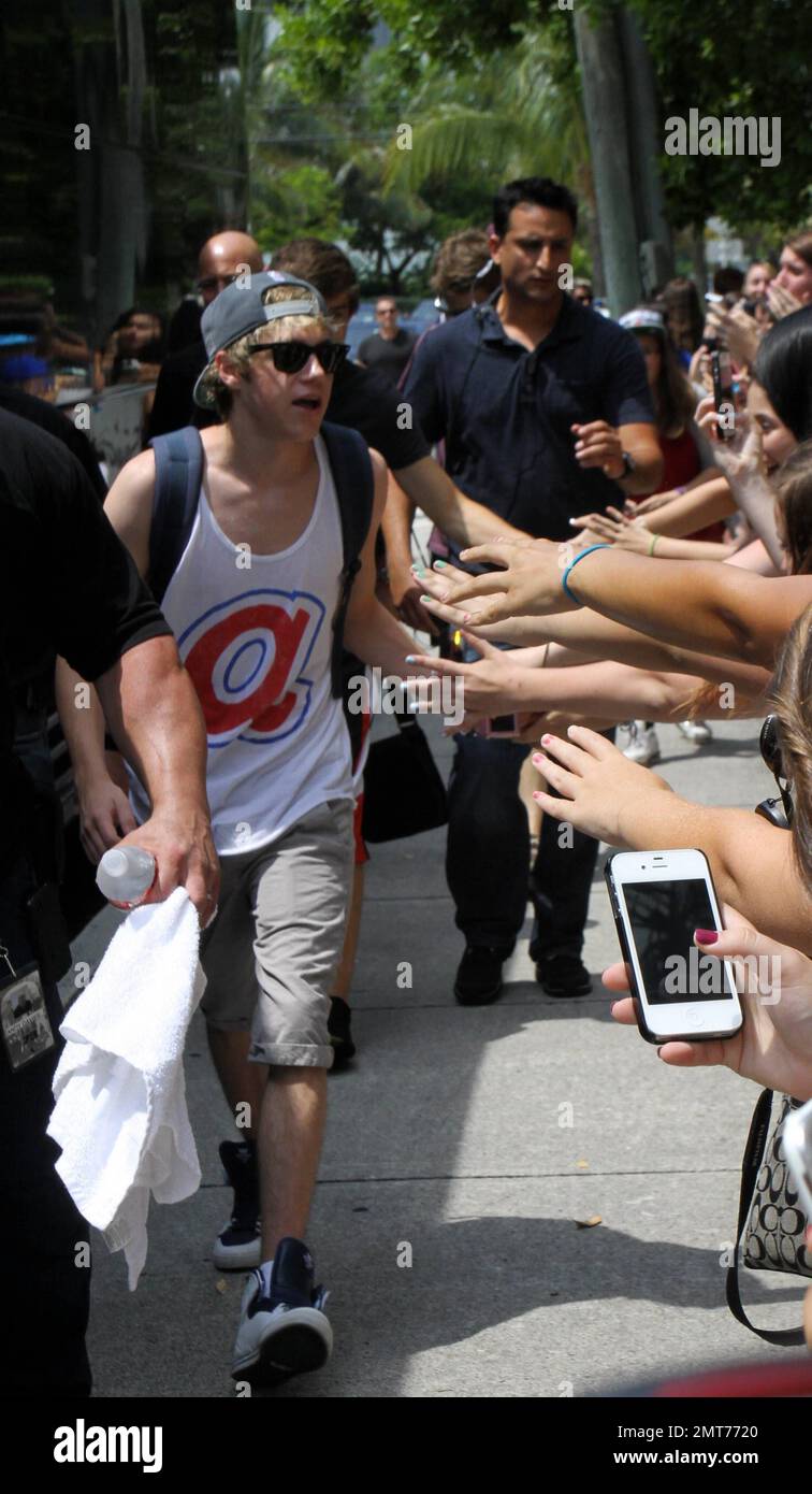 The boys from the British band 'One Direction' get mobbed as they leave ...