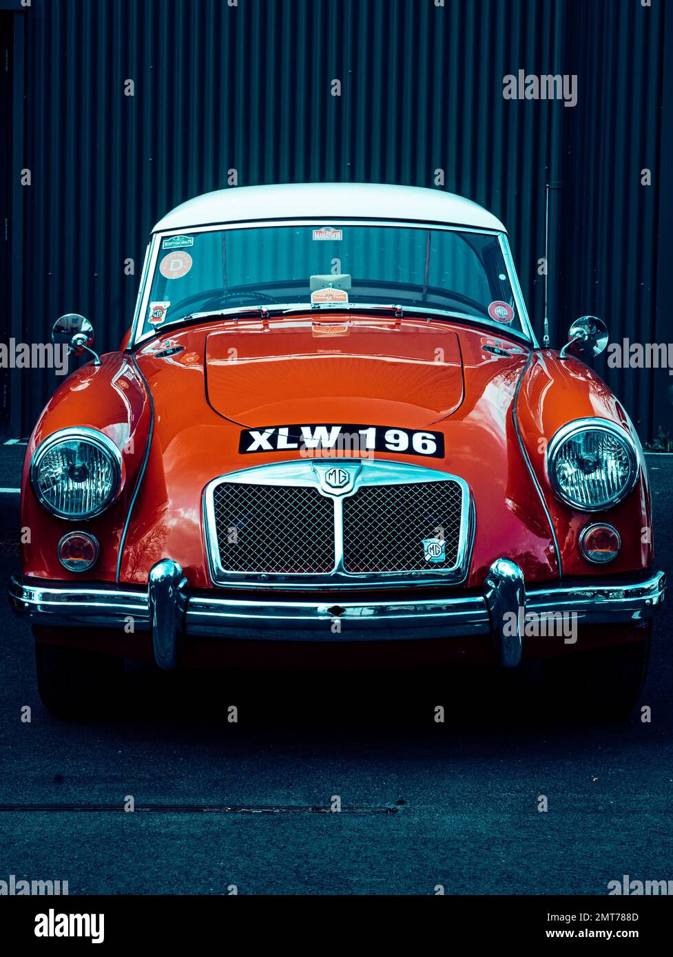 A closeup of red vintage MG car during Bicester heritage car exhibition ...
