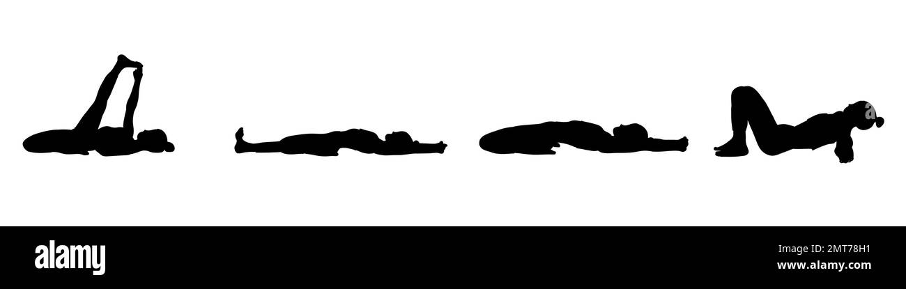 Yoga poses collection. Black shadow. Female woman girl. Vector ...