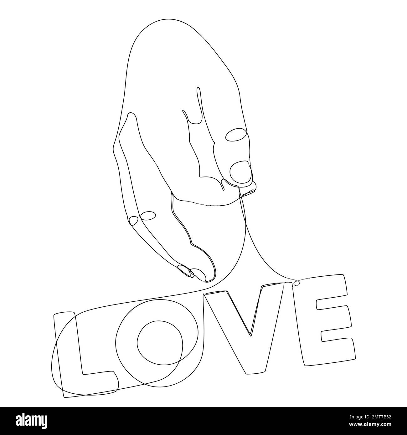 One Continuous Line Of Hand Holding A String With Love Word Thin Line