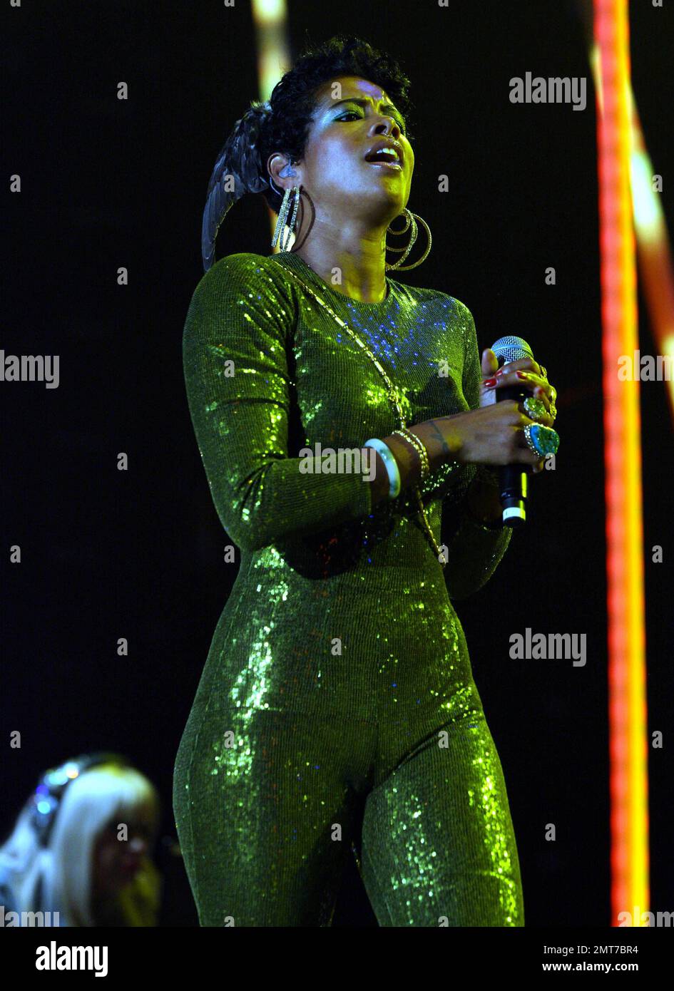 With feathered bird wings in her hair, Kelis performs live in concert ...