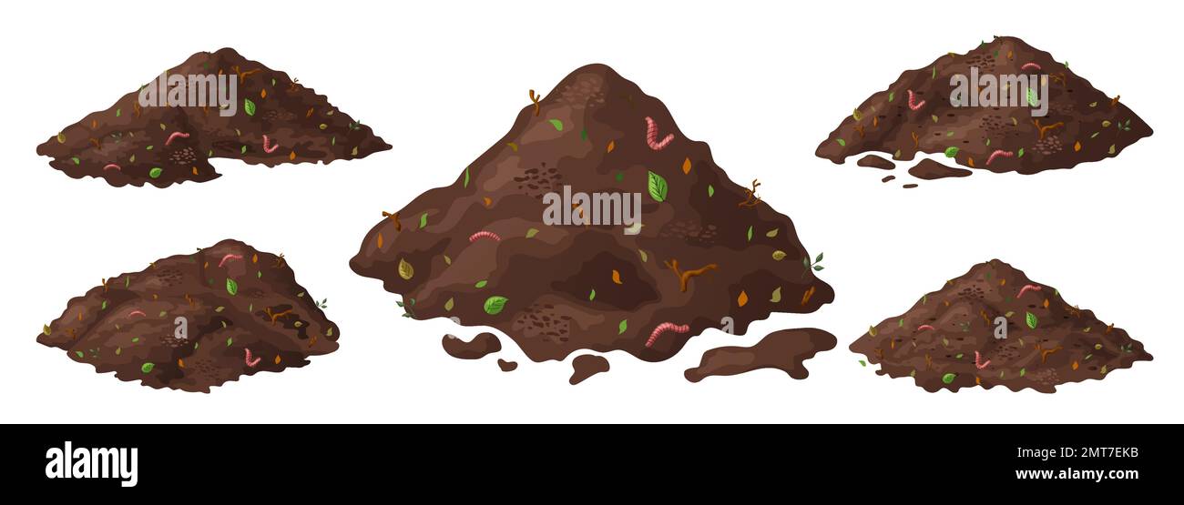 Set of Organic soil heap for compost, garden recycling natural garbage ...