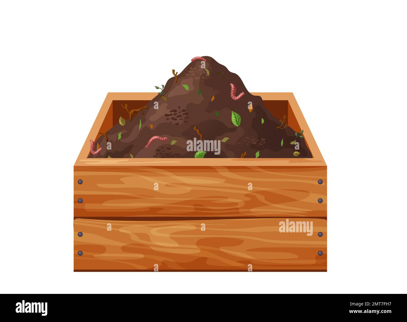 Organic soil heap for compost in wooden box, garden recycling natural ...