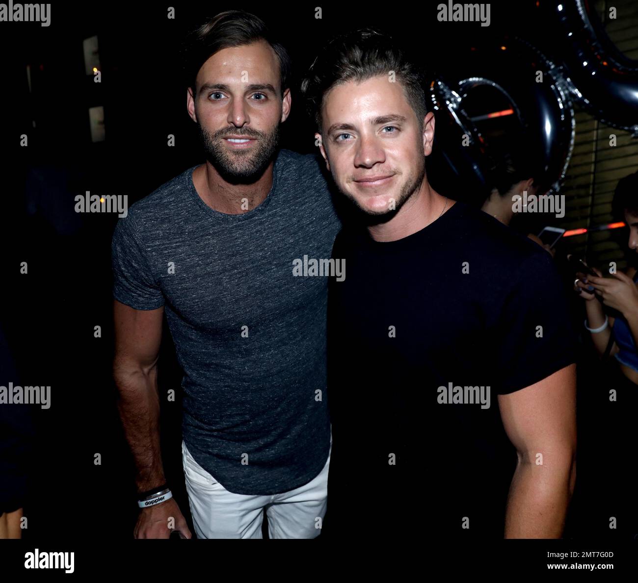 Robby Hayes, left, and Jef Holm attend Doppler Social App Launch Party ...