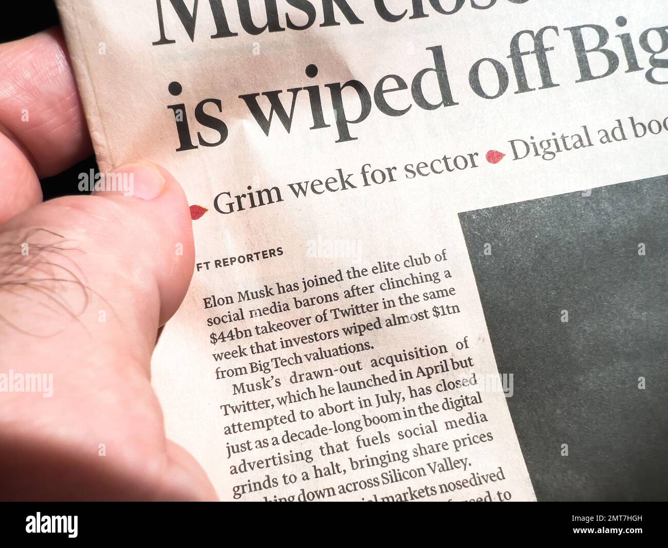 Paris, France - Oct 29, 2022: Close-up male hand reading Financial ...