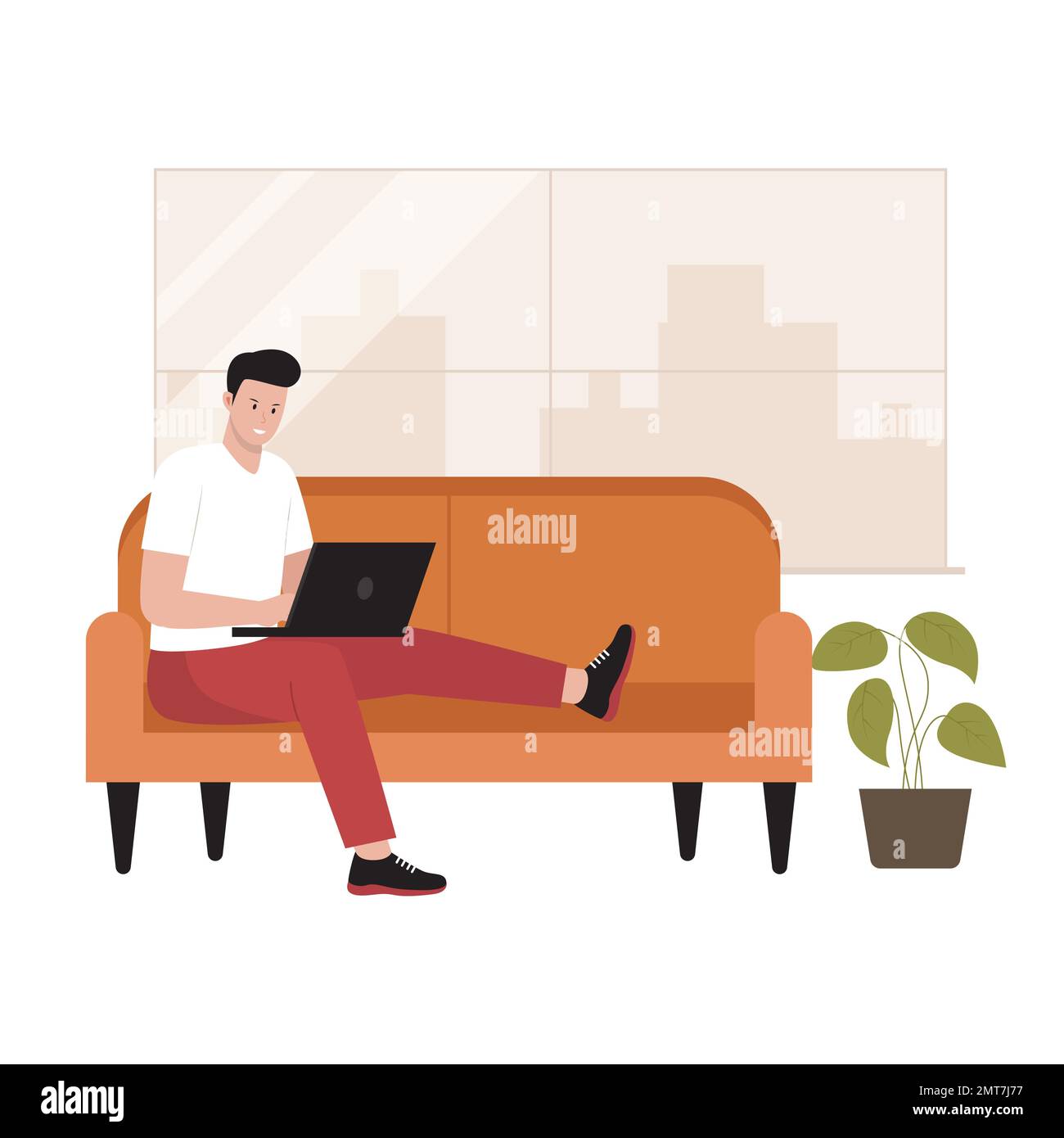 Man freelancer working from home. Illustration for websites, landing ...