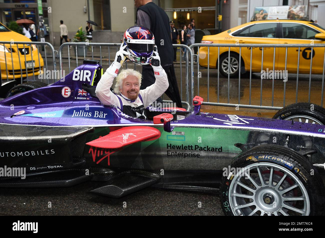 Sir Richard Branson poses on Fifth Avenue with a DS Virgin Racing ...