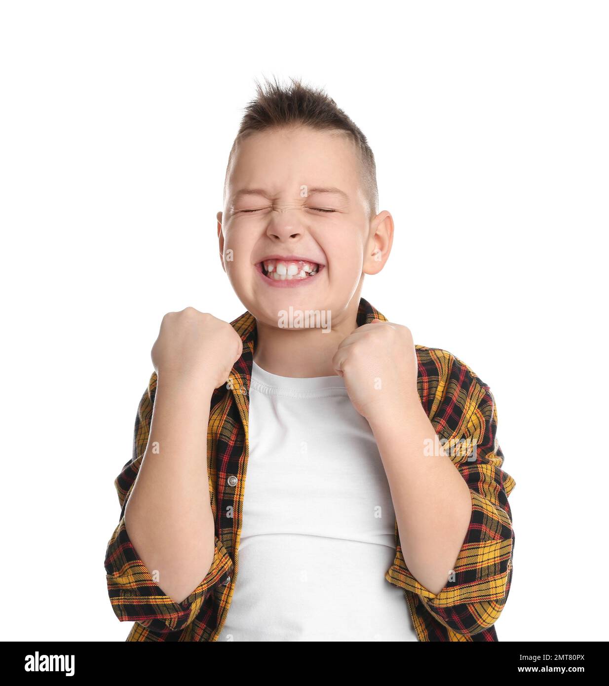 Portrait of emotional little boy on white background Stock Photo - Alamy