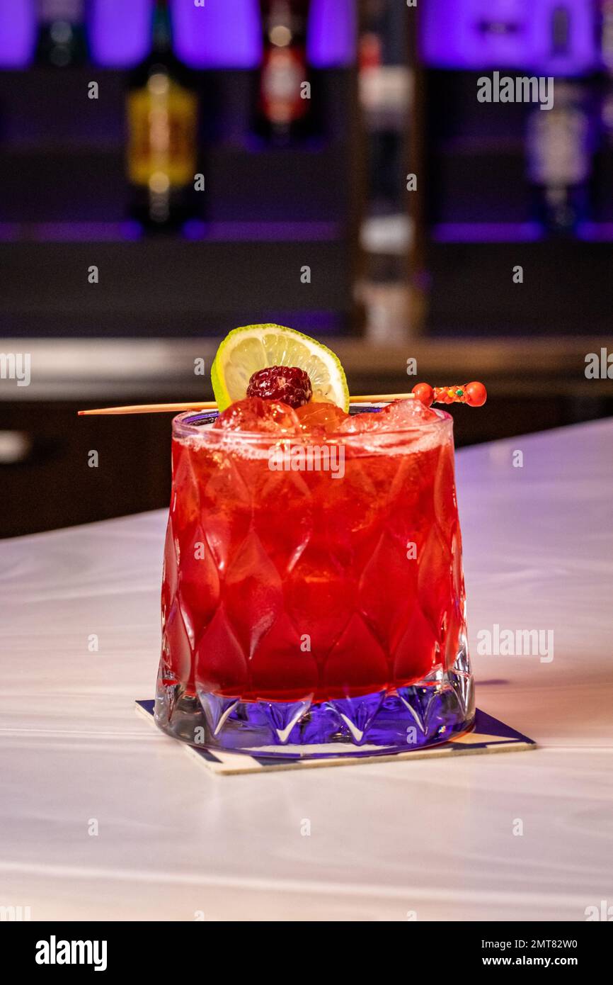 Cocktails at the bar of a restaurant. Tasty alcoholic drink Stock Photo ...